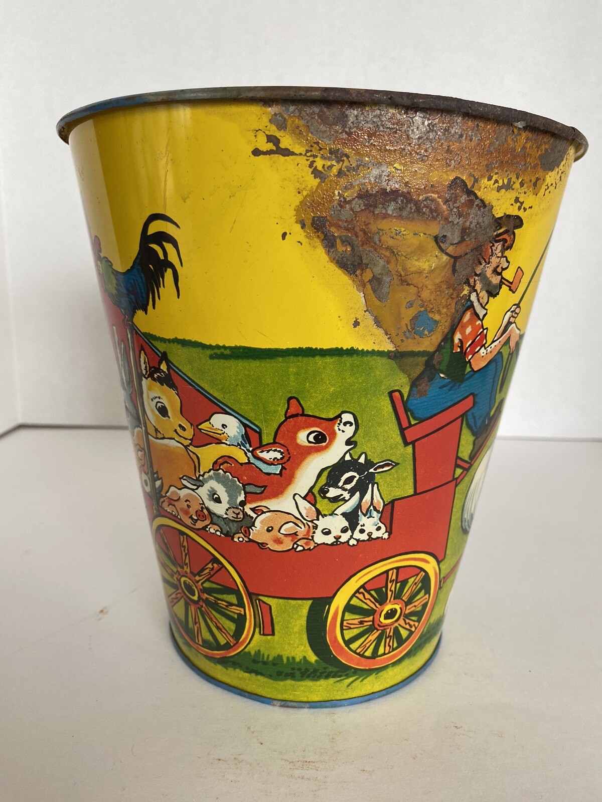 Vintage T. Cohn Tin Litho Sand Pail Down On The Farm | eBay