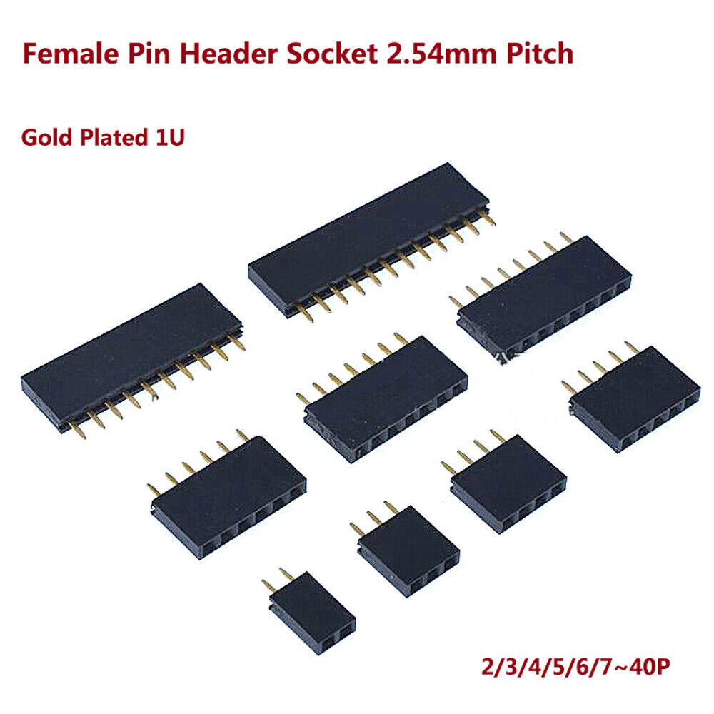 Female Pin Header 2.54mm Pitch Socket Connector 2/3/4/5/6/7~40P Gold ...