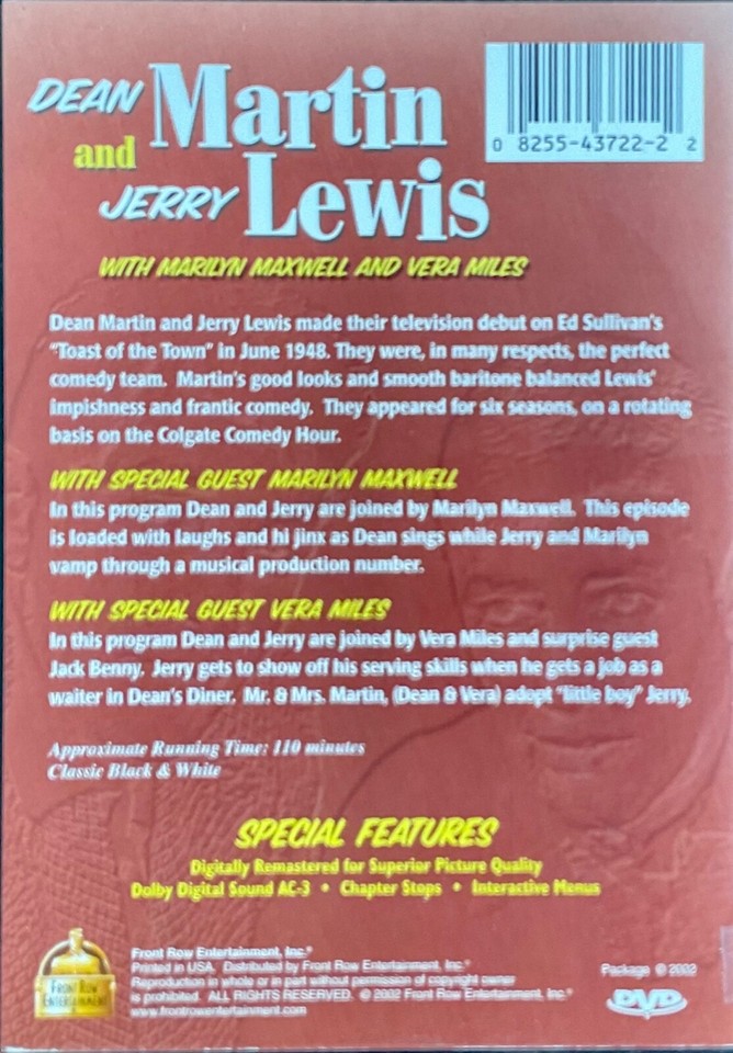 Dean Martin And Jerry Lewis Dvd-Special Guests Vera Miles-Marilyn ...