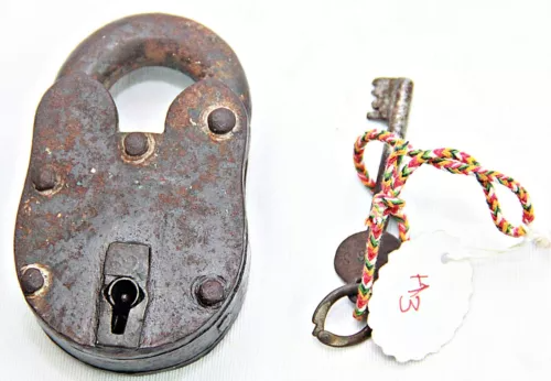 Vintage Handmade Indian Iron Padlock with Key: Unique Traditional ...