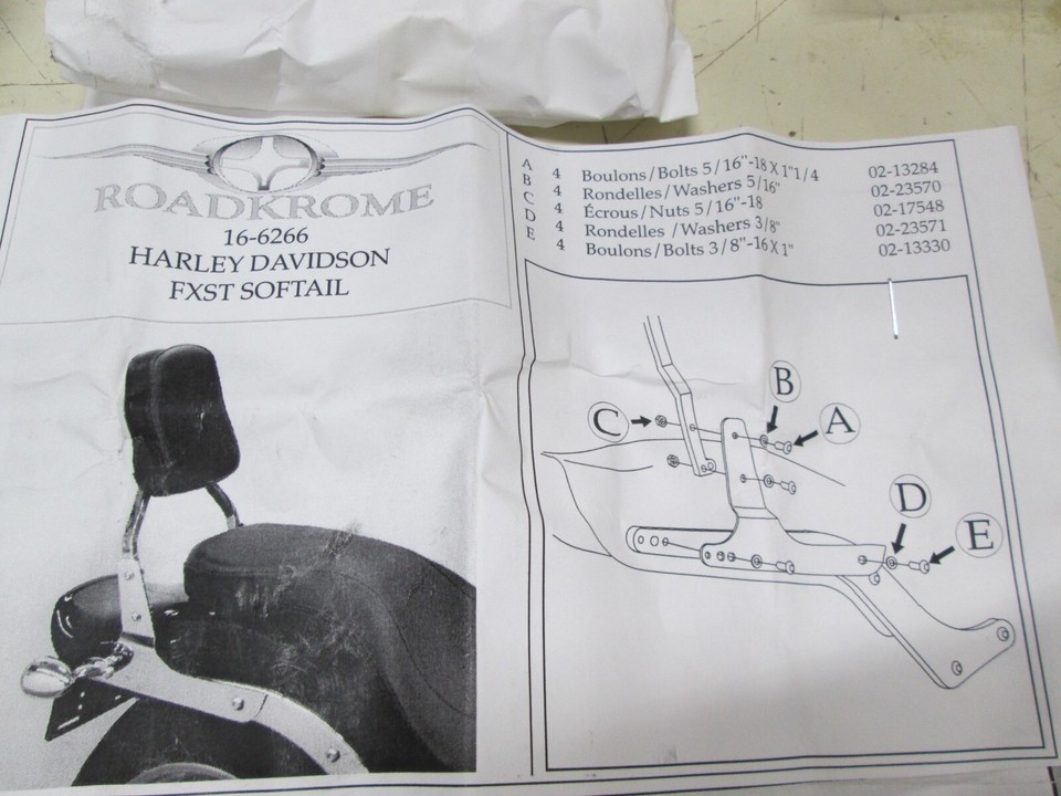 ROADKROME CHROME SISSYBAR BACKREST PAD + MOUNT KIT - HARLEY FX SOFTAIL ...