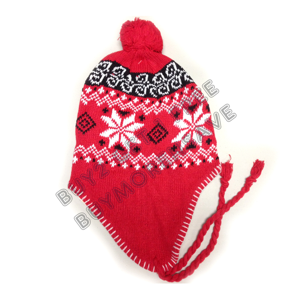 Winter Peruvian Ear Flap Ski Hat Beanie Cap Snow Flakes Color RANDOMLY ...