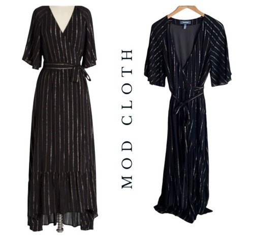 MODCLOTH TRUE WRAP DRESS WITH TIE SIZE SMALL MAXI LENGTH METALLIC | eBay