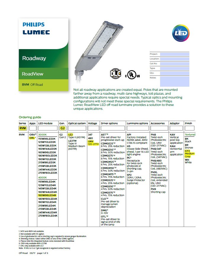 Philips Lumec RoadView RVM LED Roadway Luminaire (21 Fixtures Available ...