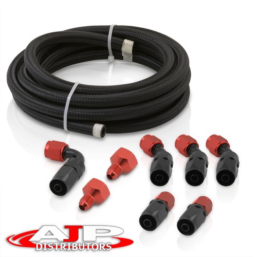 162" Black Red Nylon Braided Oil Fuel Line AN6 Hose Swivel Hose End ...