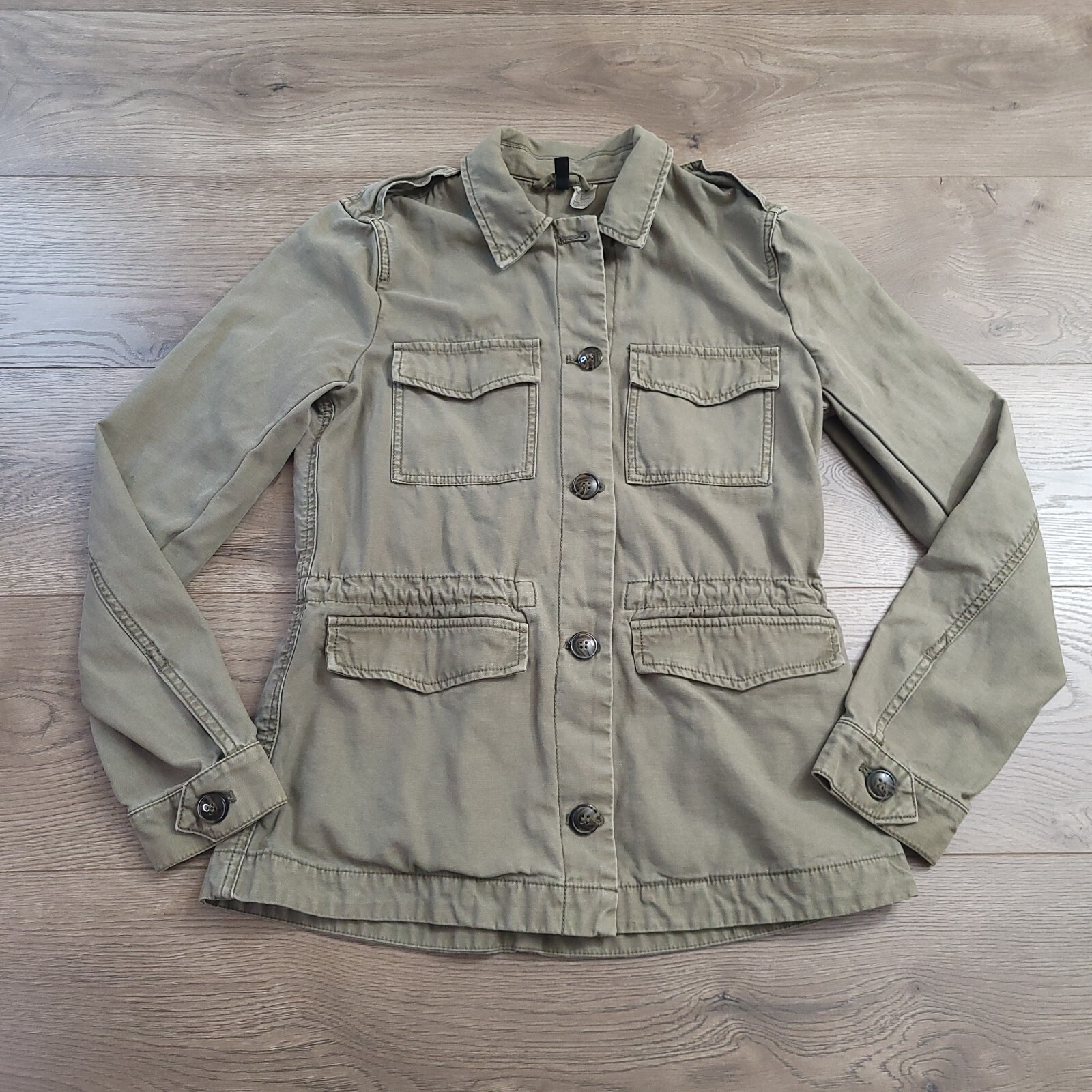 H&M Divided Jacket Women 6 Green Military Army Full Zip Hooded Coat ...