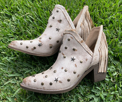 Circle G Corral Country Western Cowhide Booties Fringe & Studs CREAM ...