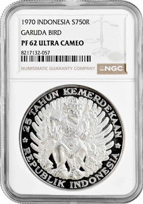 Indonesia 750 rupiah 1970, NGC PF62 UC, "Independence - Garuda Bird ...