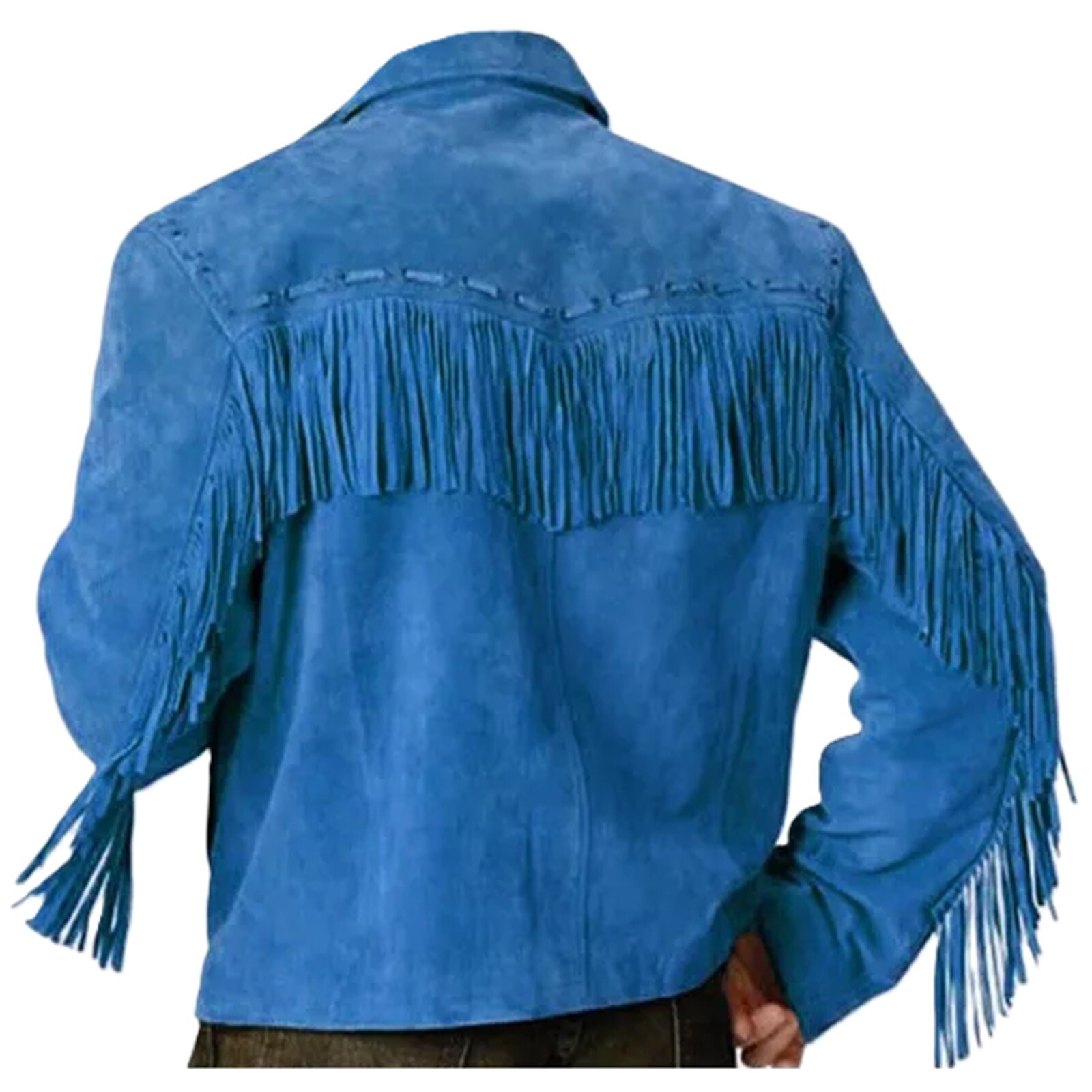 Men's Retro Blue Vintage Suede Jacket Western Cowboy Soft Leather ...