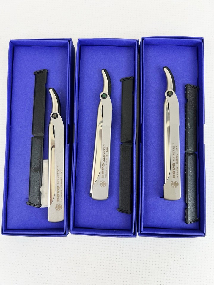 Three Dovo Shavette German Straight Razor Stainless Steel #201006 Box ...