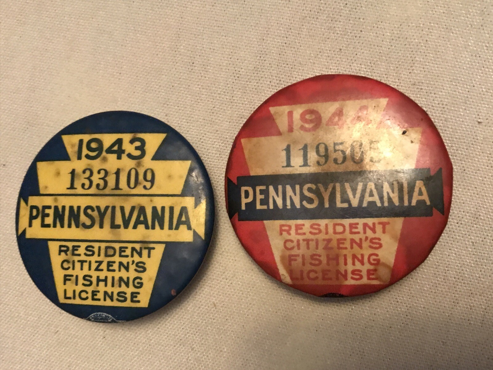 1943, 44, 46, 47 Vintage Pennsylvania Fishing Licenses Buttons | eBay