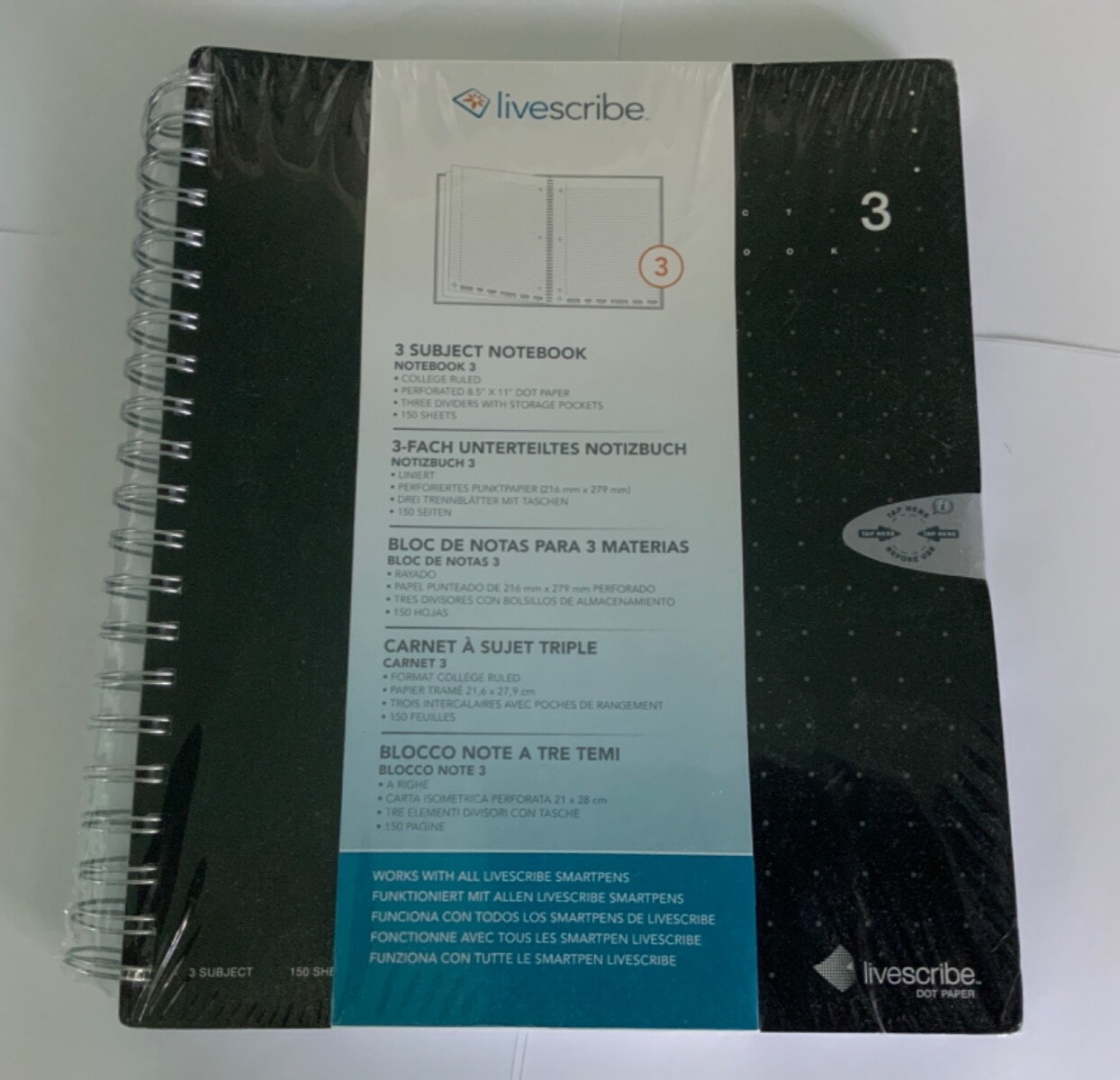 LiveScribe 3 Subject Notebook #3 - 150 Sheet 8.5 x 11 - Dot Paper - for ...