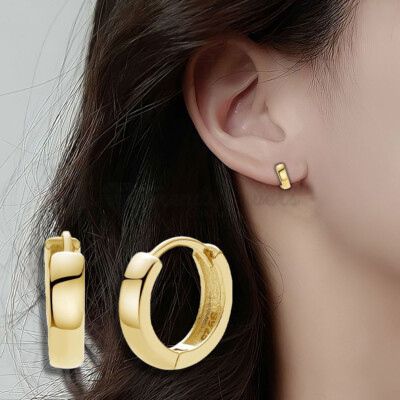 Gold Plated Small Round Circle Huggie Hoop Hinged Lobe Earrings ...