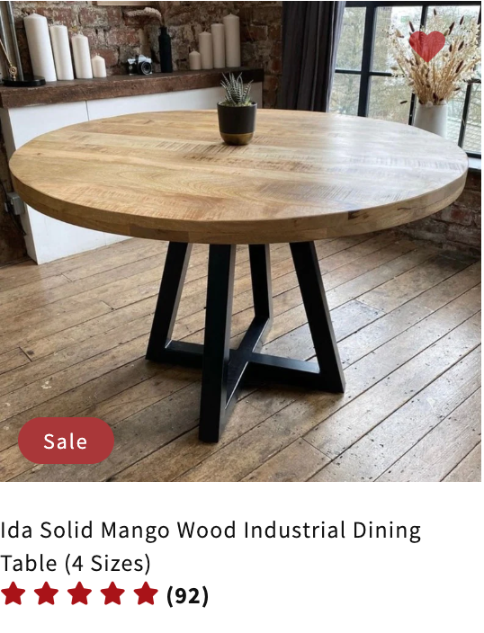 Ida Luxury Round Solid Mango Wood Dining Table 0.8m, 1.0m, 1.2m, 1.4m ...