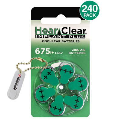 HearClear Size 675i+ Cochlear Implant Batteries (240 Pack) + Battery ...