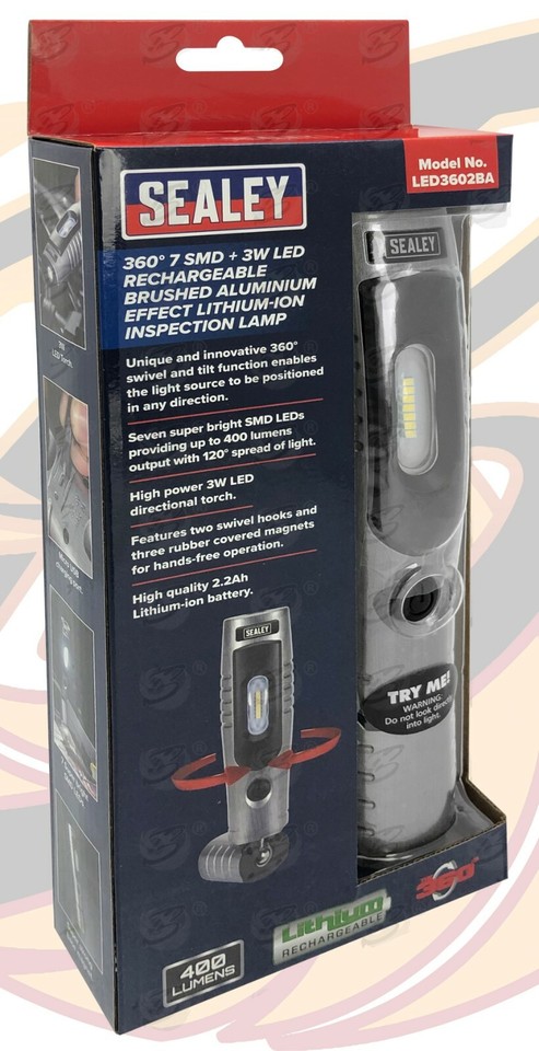 SEALEY SMD LED Work Light Torch Li-Ion Rechargeable Cordless Inspection ...