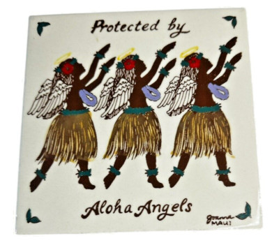 Hand Painted Art Pottery Tile Aloha Angels Kauia Banana Patch Studio ...