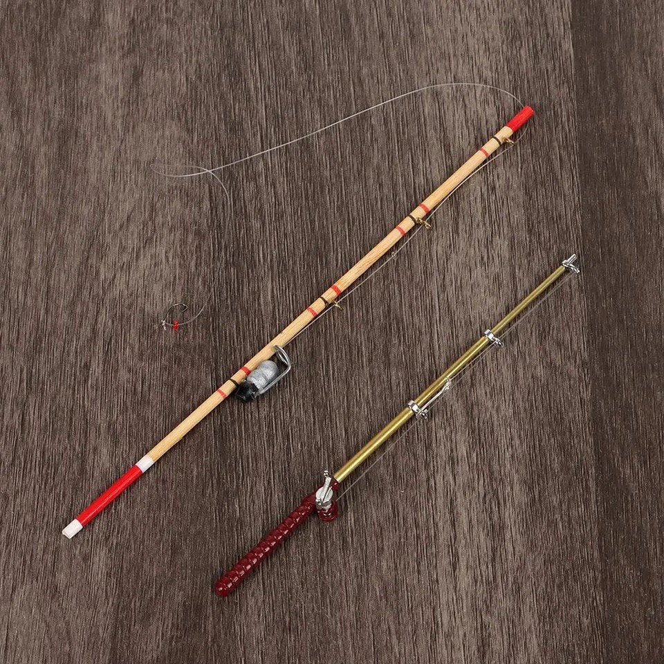 1:12 Miniature Fishing Rod Fish Pole Trammel Net Dollhouse Decoration ...