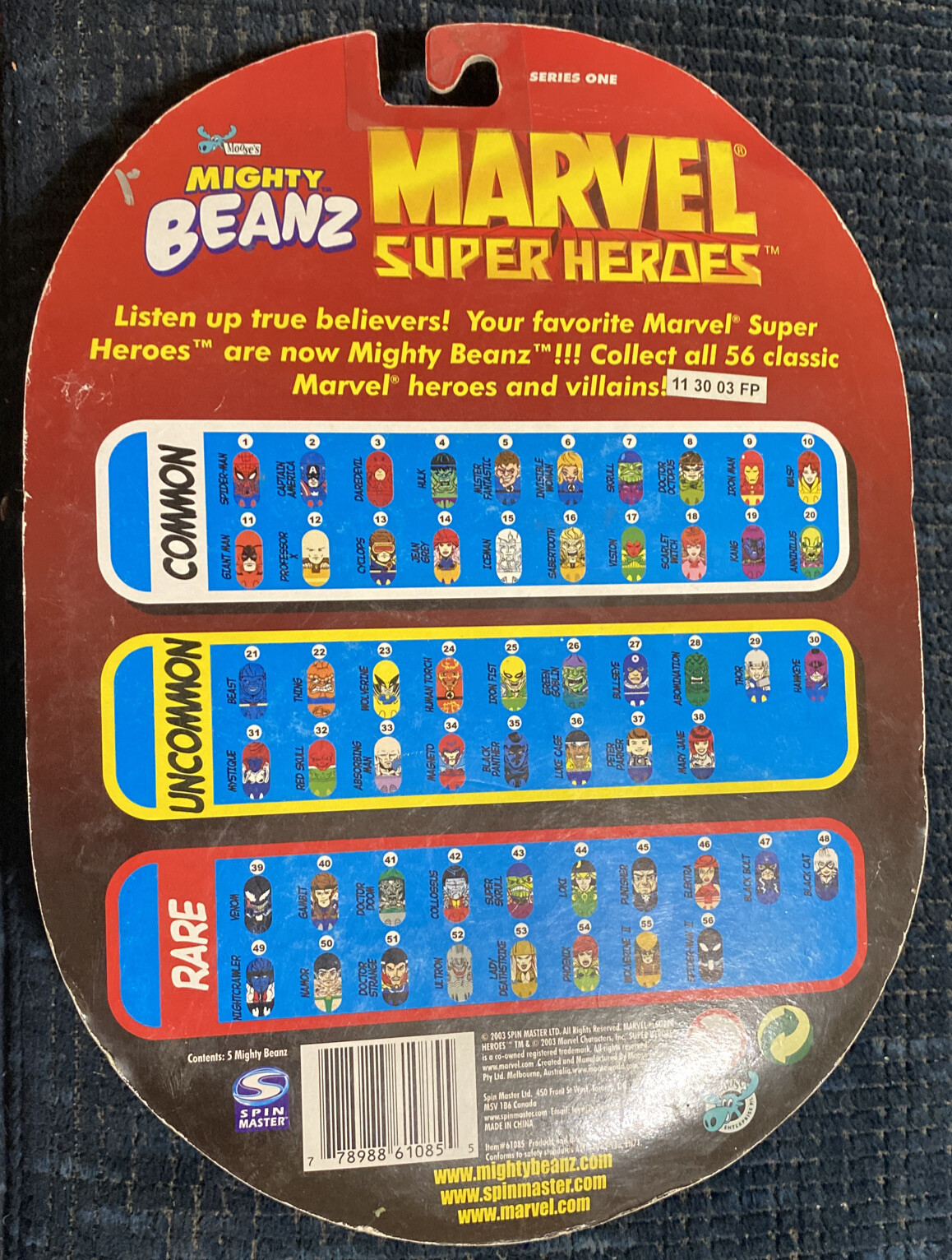Five 2003 Mighty Beanz Marvel Super Heroes Sealed Pack Series 1 ...