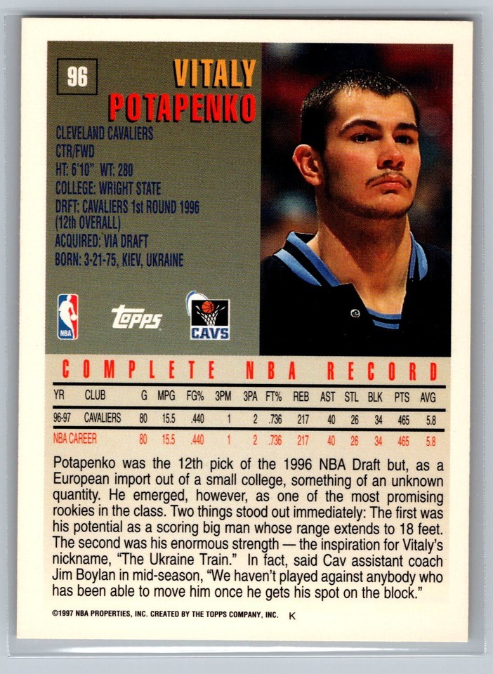 1997 Topps Basketball #96 Vitaly Potapenko Cleveland Cavaliers | eBay