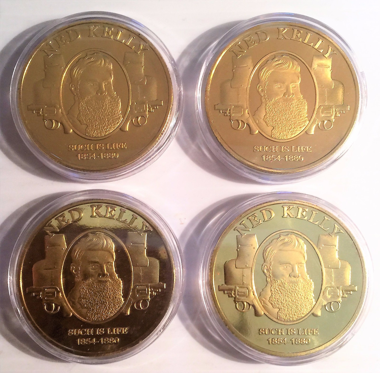 "NED KELLY" Outstanding Boxed Set of 4 Col/Printed 999 24k Gold plated ...