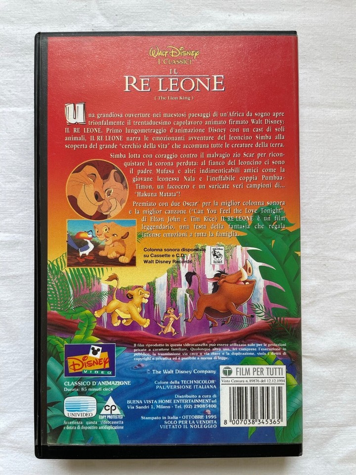 Il Re Leone VHS video cassetta ORIGINALE prima edizione Ottobre 1995 ...