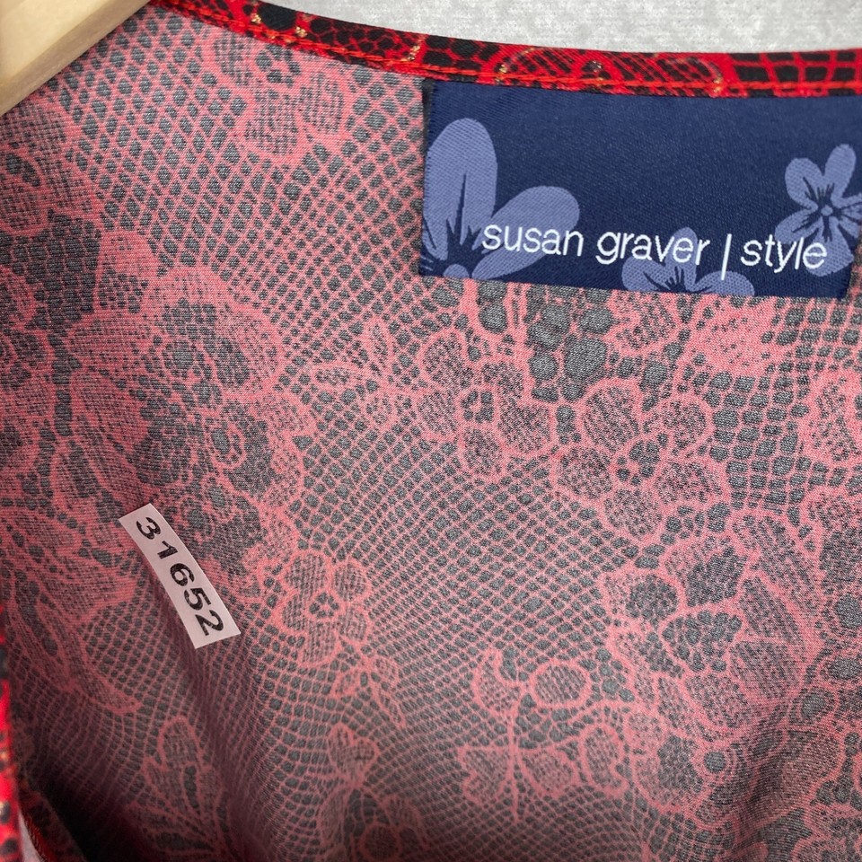 SUSAN GRAVER Blouse M Floral Baroque Liquid Knit Scoop Stretch Long ...