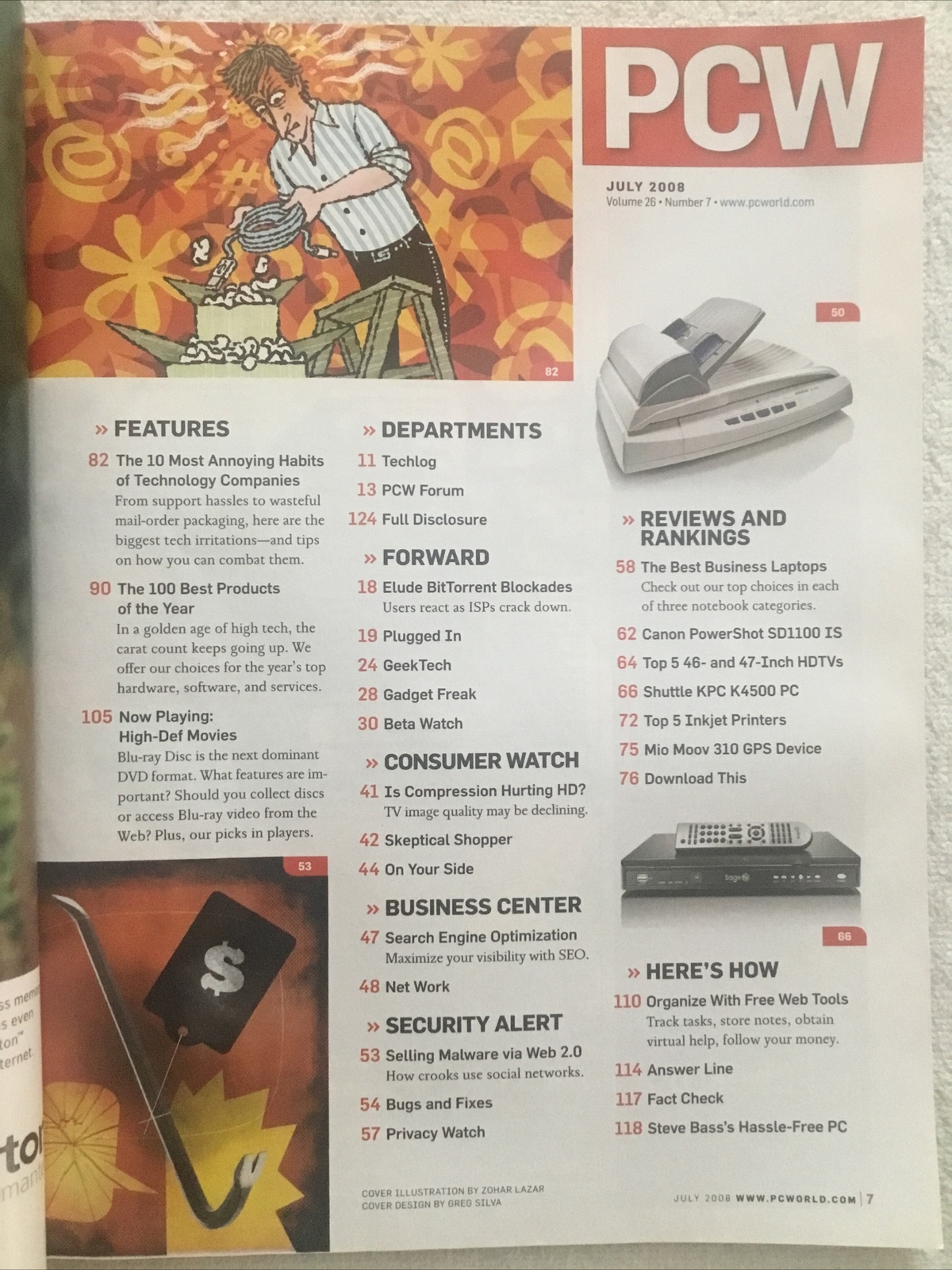 PC World Magazine July 2008 Computers Cameras Laptops Printers TV’s GPS ...