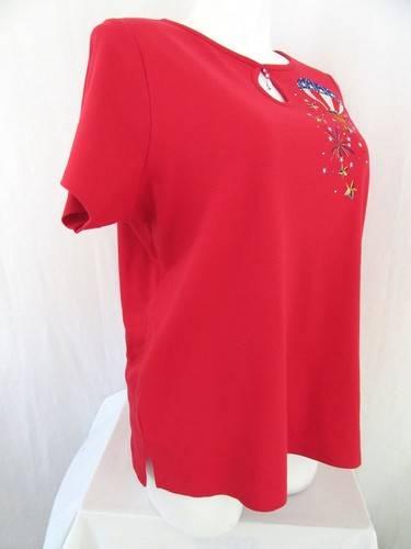 Quacker Factory Size 1X Red Spring Showers w/Charm Short Sleeve Top | eBay