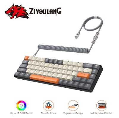 ZIYOU LANG RK-T8 Wired 68 Key RGB Mechanical Gaming Keyboard w/DIY ...