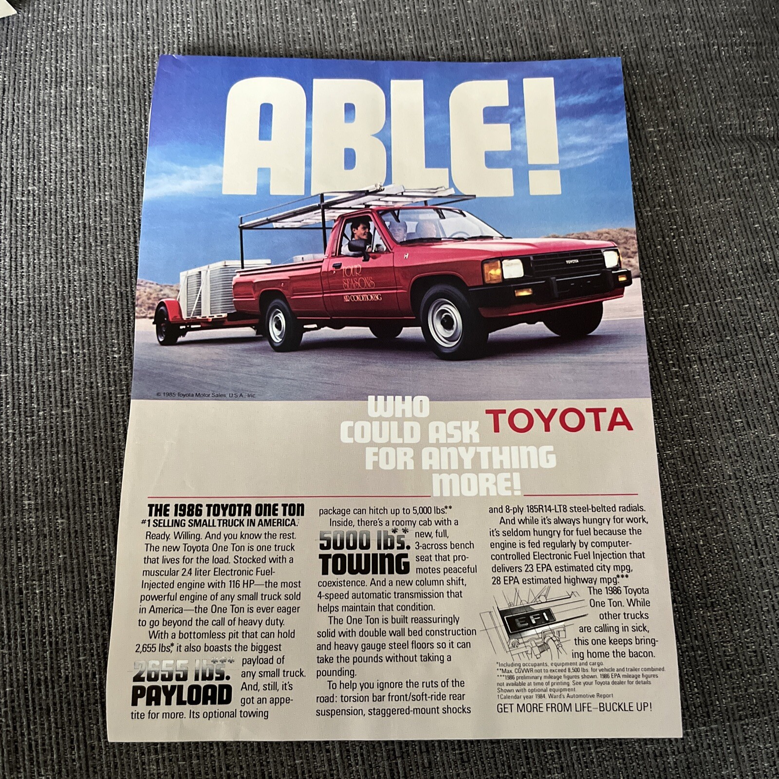 1986 Toyota One Ton Pickup Truck Advertisement Able! | eBay