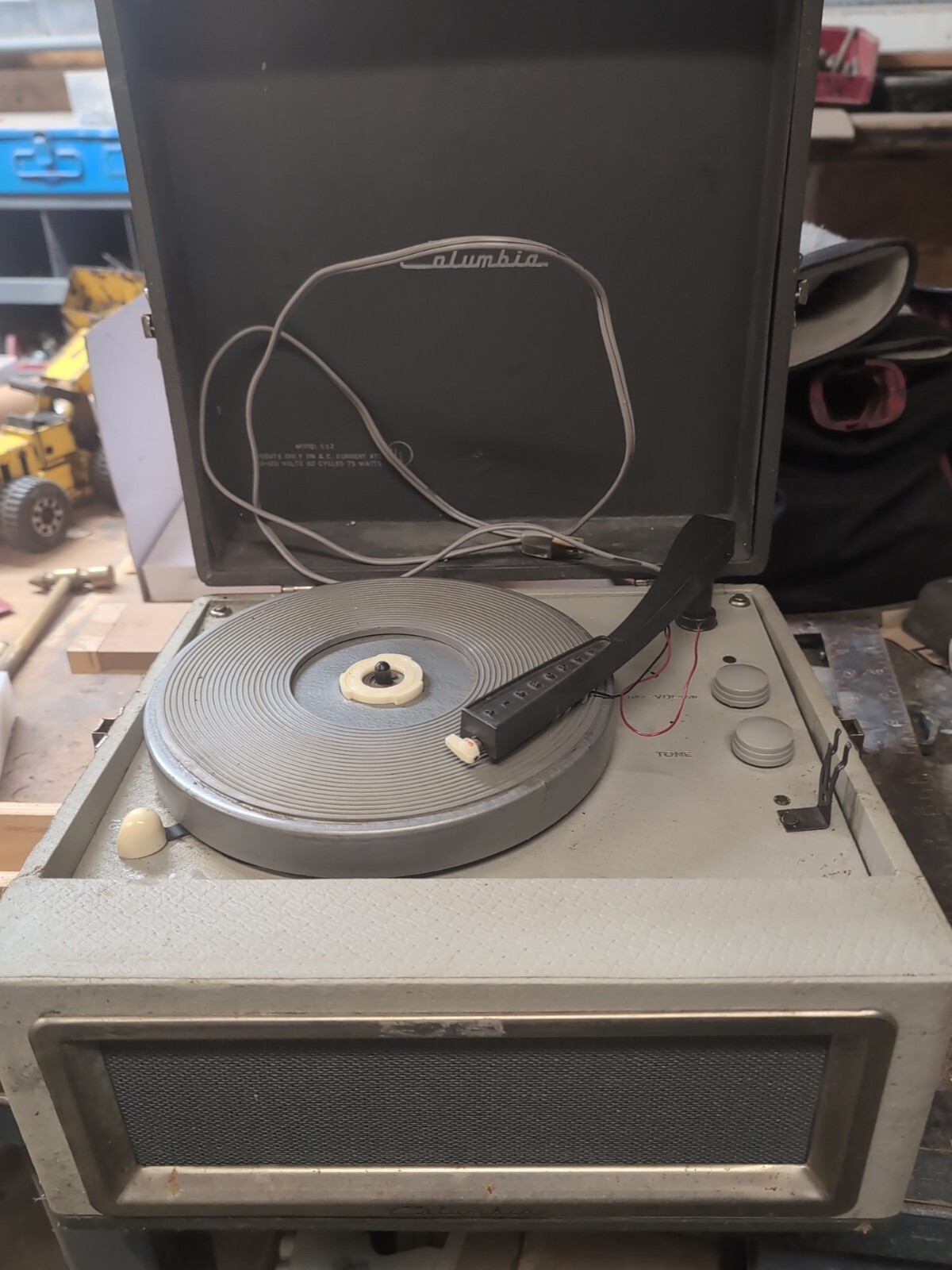 Vintage COLUMBIA Portable Record Player Model 512, Gray/Gray Parts or ...