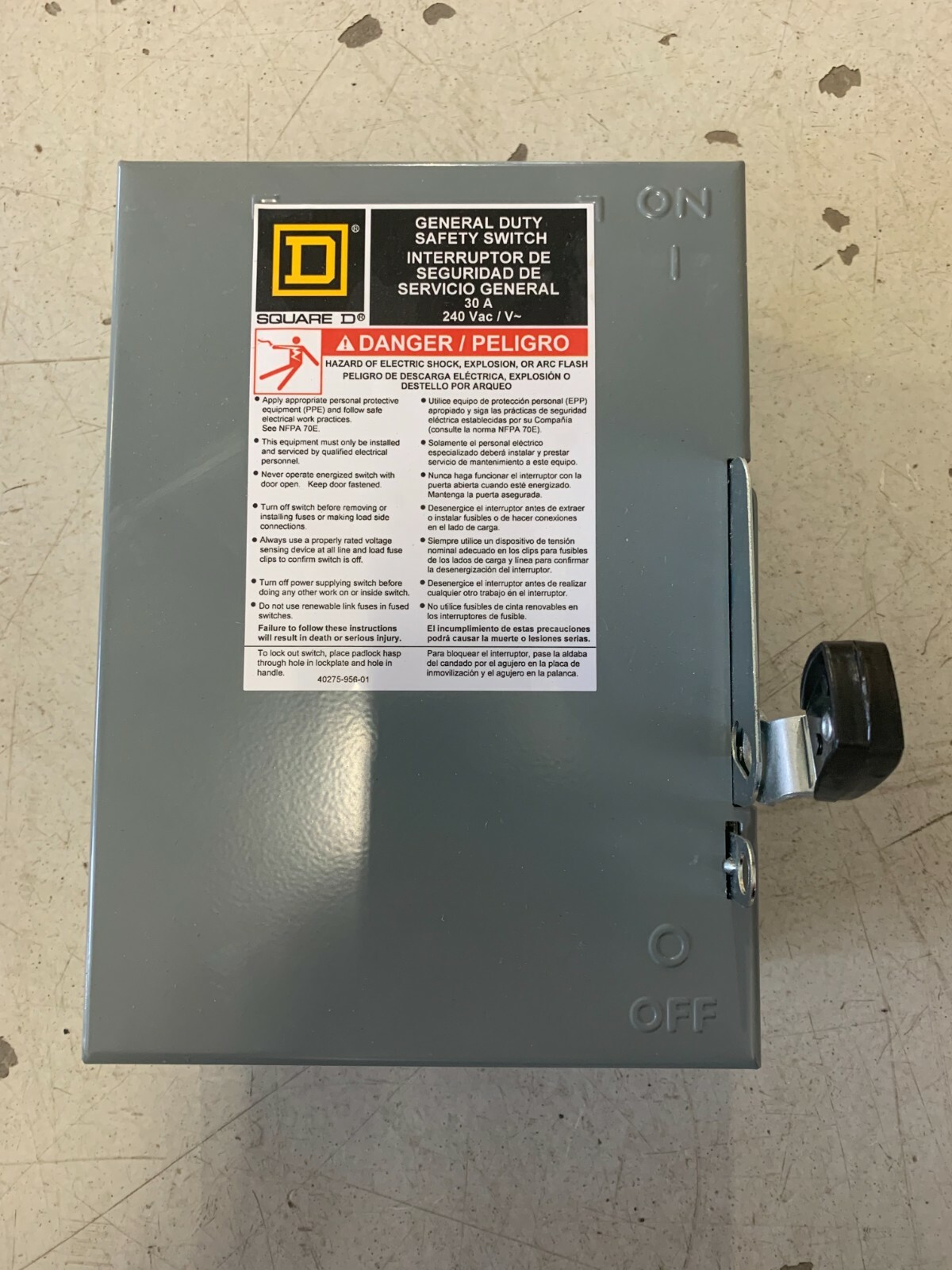 Square D D221N Safety Switch, General Duty, Fusible, 30A, 240V, 2P ...