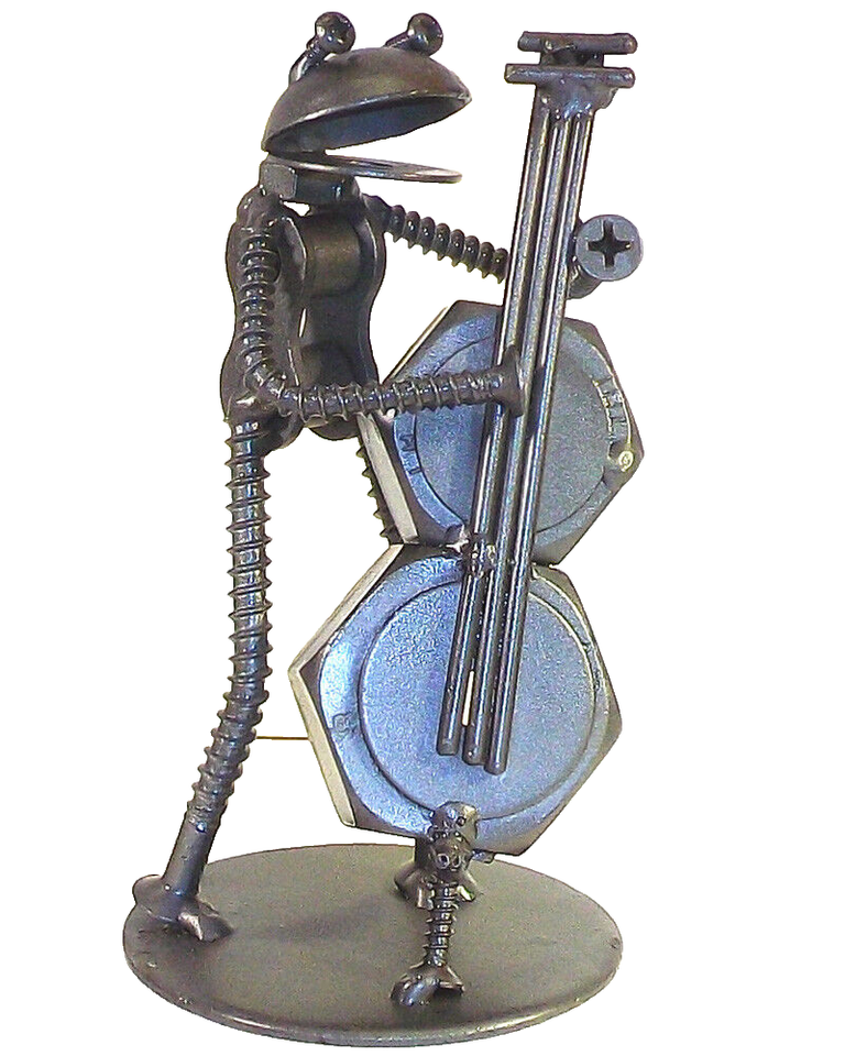 Frog Bass Player Hand Crafted Recycled Metal Rock Band Art Sculpture ...