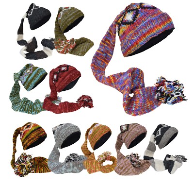 Pixie Pointy Hood Funky Wizard Fleece Lined Woolen Long Tail Crazy Hat ...