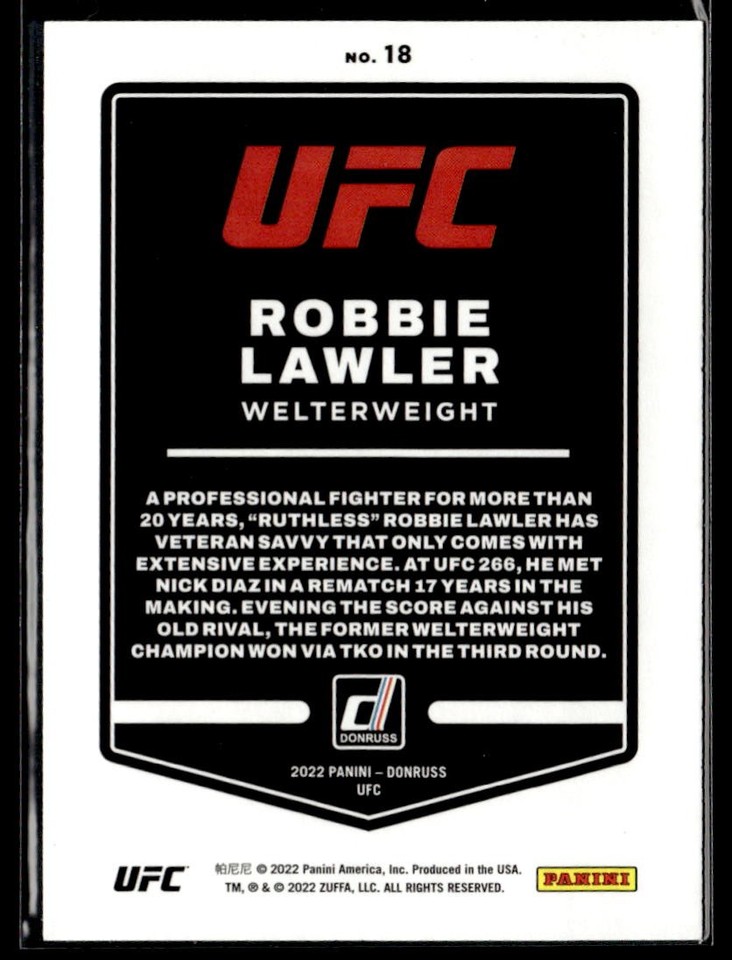 2022 Donruss UFC #18 Robbie Lawler MMA Card 2901D | eBay