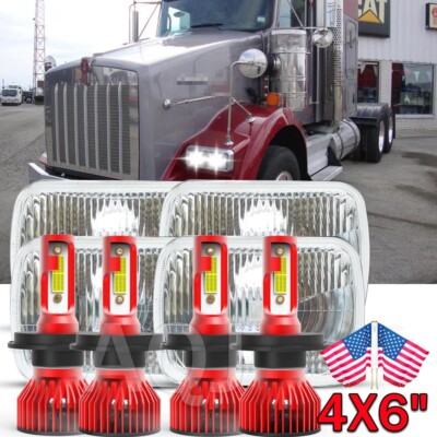 4pcs 4x6" LED Headlights For Kenworth T800 T400 T600A W900 Peterbilt ...