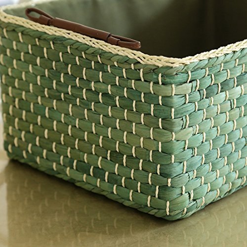 Baskets Woven Maize Straw Storage Bins with Handle Medium Green ...