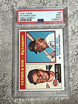 PSA 9 OC MINT BASEBALL CARD 1976 TOPPS GUS AND BUDDY BELL FATHER & SON ...