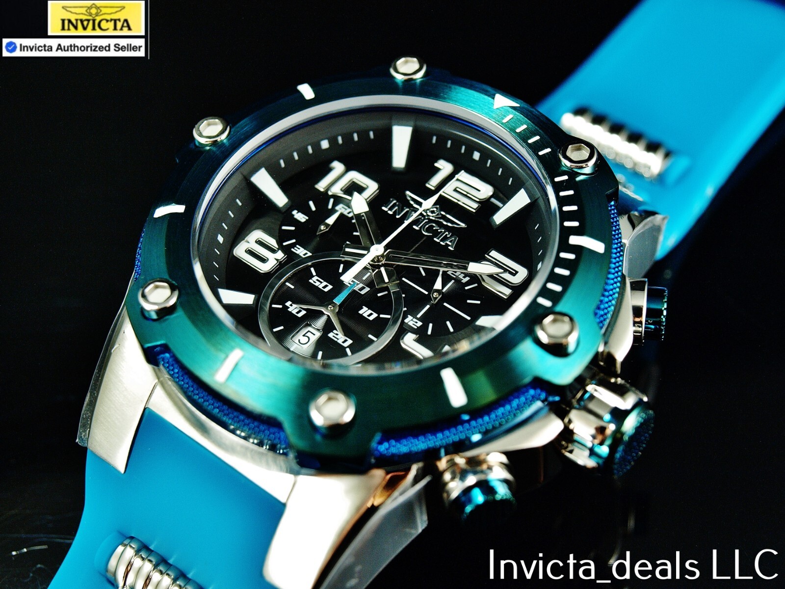 Invicta Men's 52mm SPEEDWAY VIPER Chronograph BLACK DIAL Green Tone SS ...