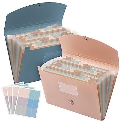 2 Pack 24 Pockets Expanding File Folder with Cover Labels, Expanding ...