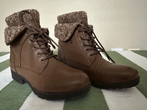 Jessica Cline Women's Brown Knit Cuff Lace-Up Ankle Boots Size 8W | eBay