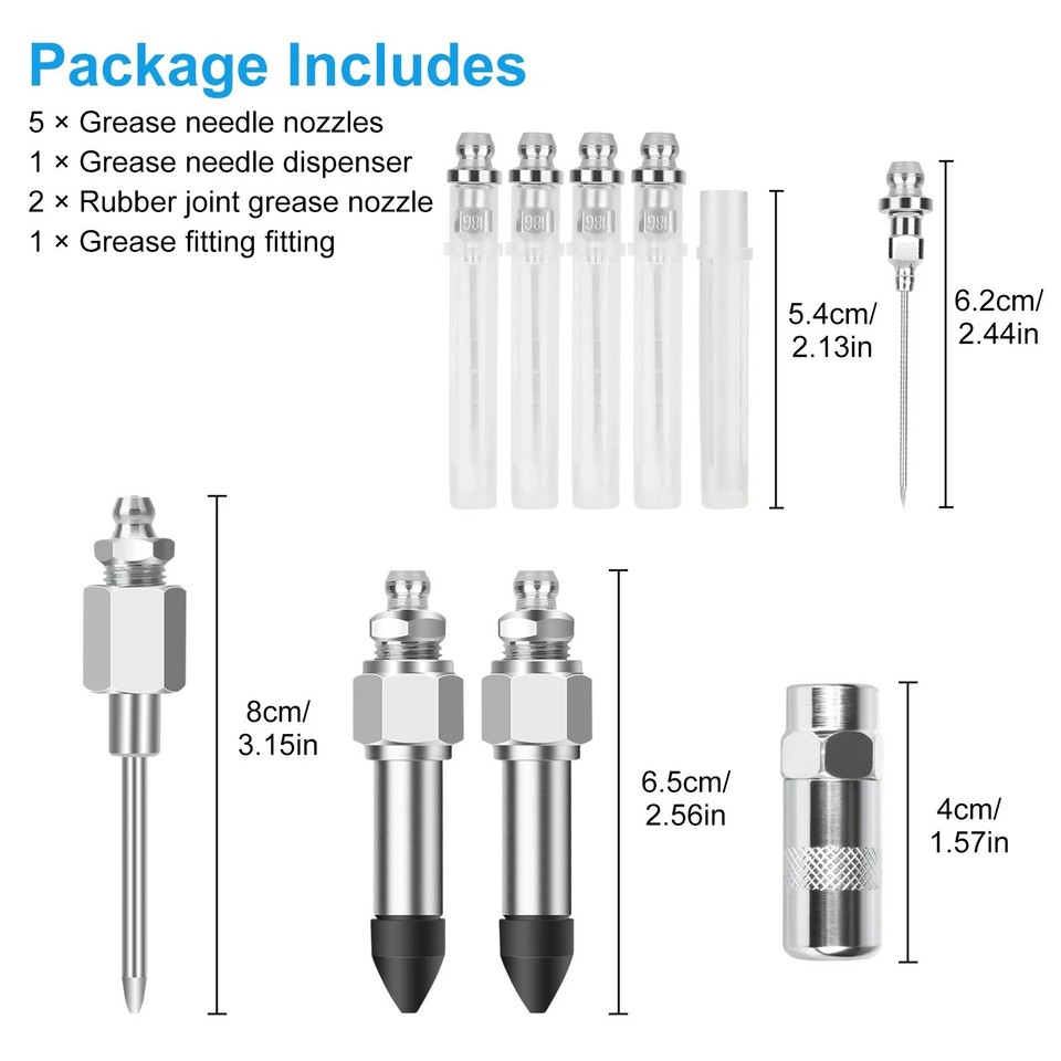 9Pcs Brand New Grease Gun Needle Nozzle Kit with Adapter Fitting ...