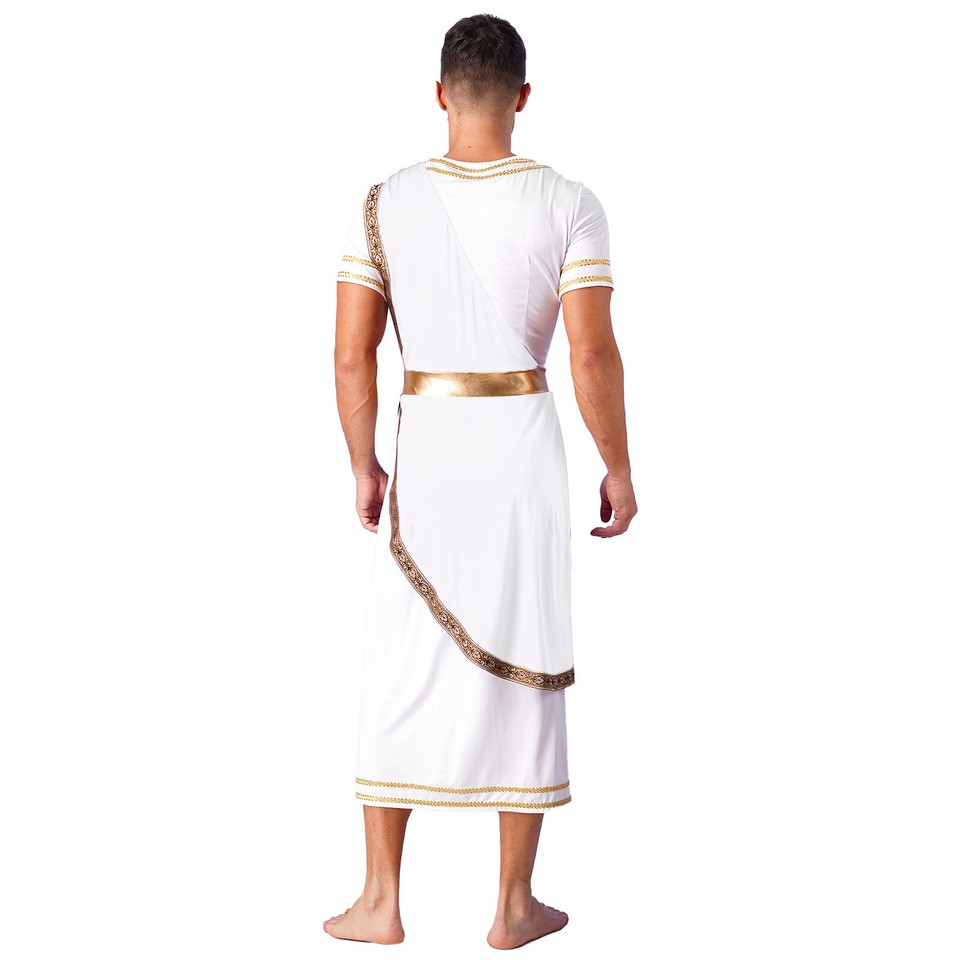 US Men Toga Greek God Costume Short Sleeve Roman Cosplay Robe Toga ...