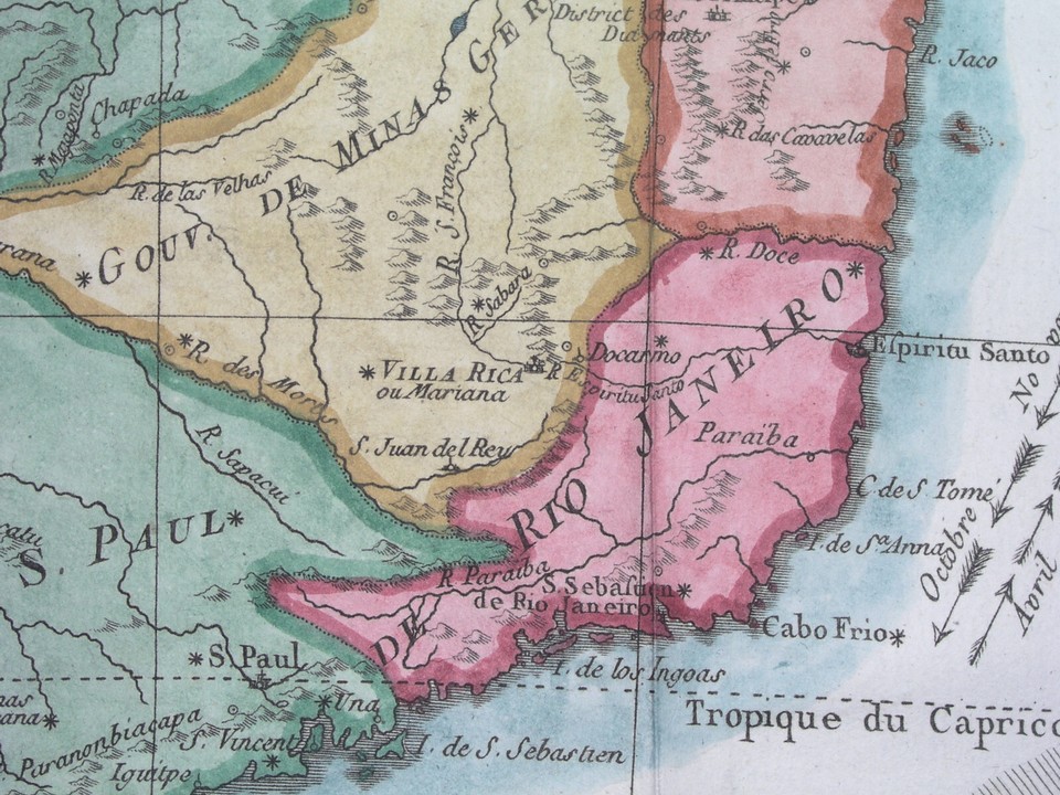 1780 NICE ORIGINAL MAP SOUTH AMERICA ARGENTINA BRAZIL URUGUAY PARAGUAY ...