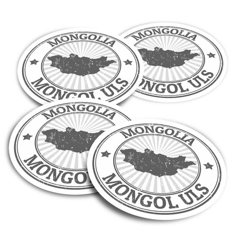 4x Round Stickers 10 cm - BW - Mongolia Mongol Uls Travel Map #40030 | eBay