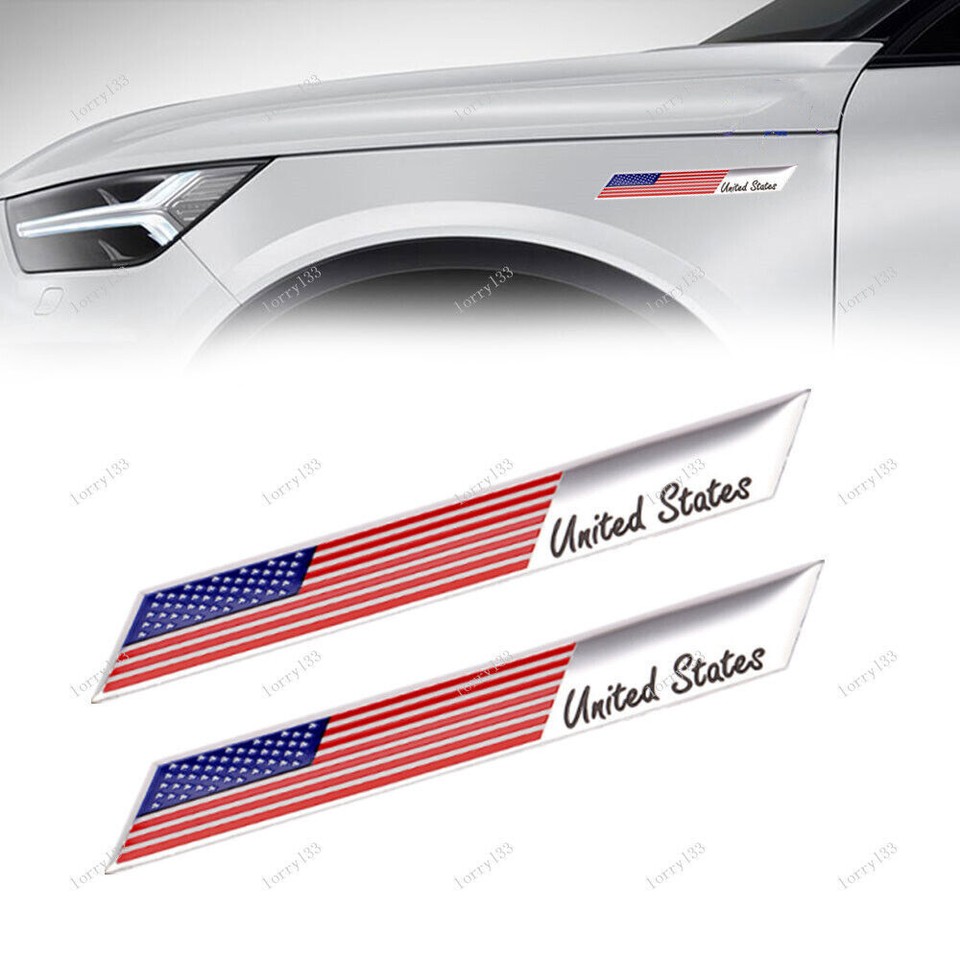 2x USA Flag Sticker American Car Logo Auto Emblem Metal Badge Decal ...