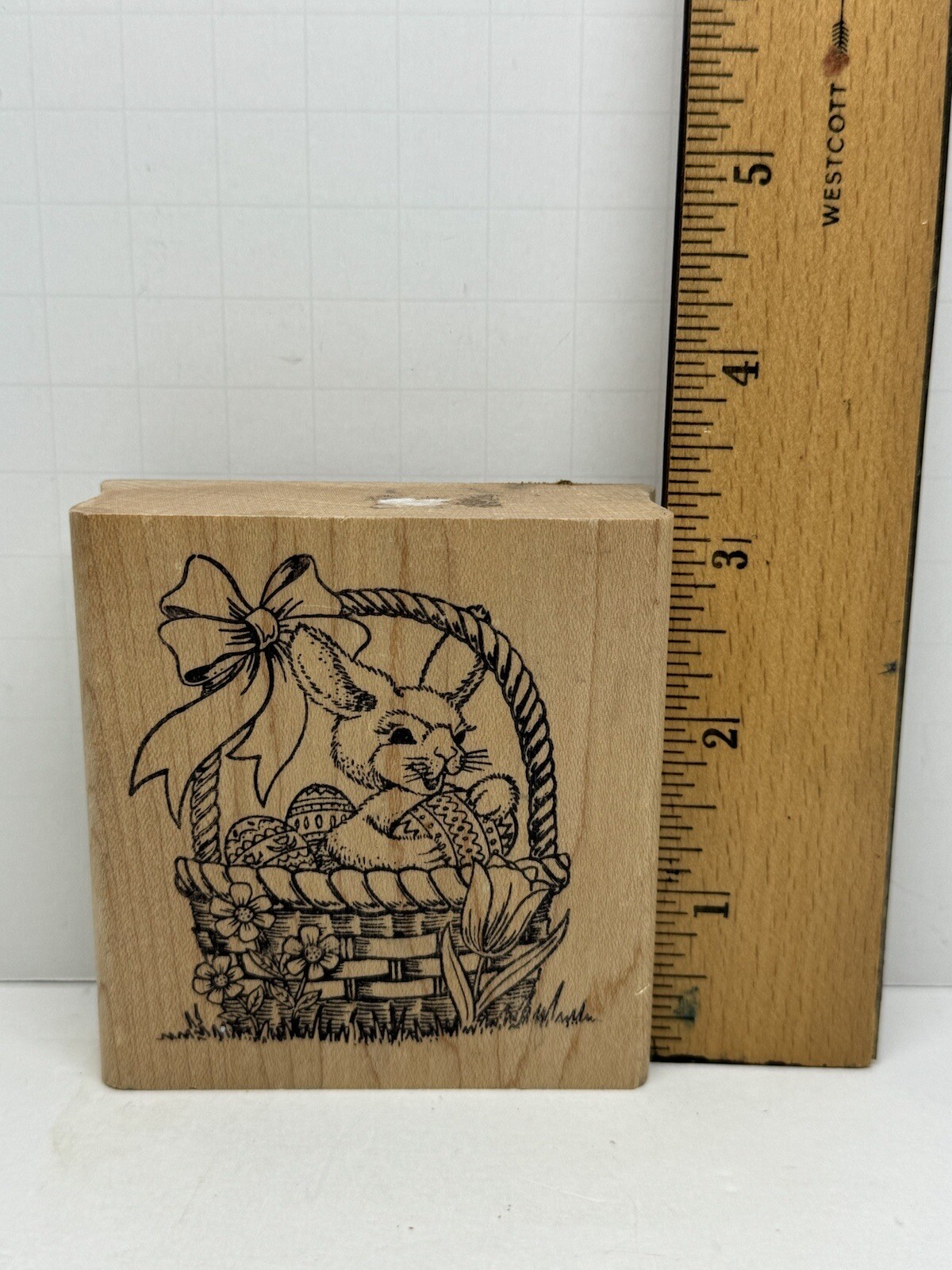 EASTER BUNNY RUBBER STAMP Bunny Rabbit In Basket Good Stamps 2.5” Stamp ...
