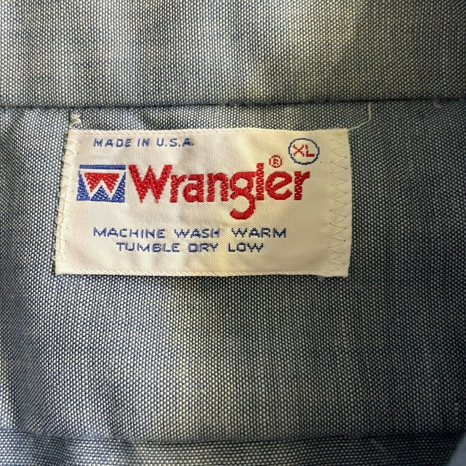 Wrangler Shirt Denim Snap Up Vintage USA Made Pocket Straps Mens XL | eBay