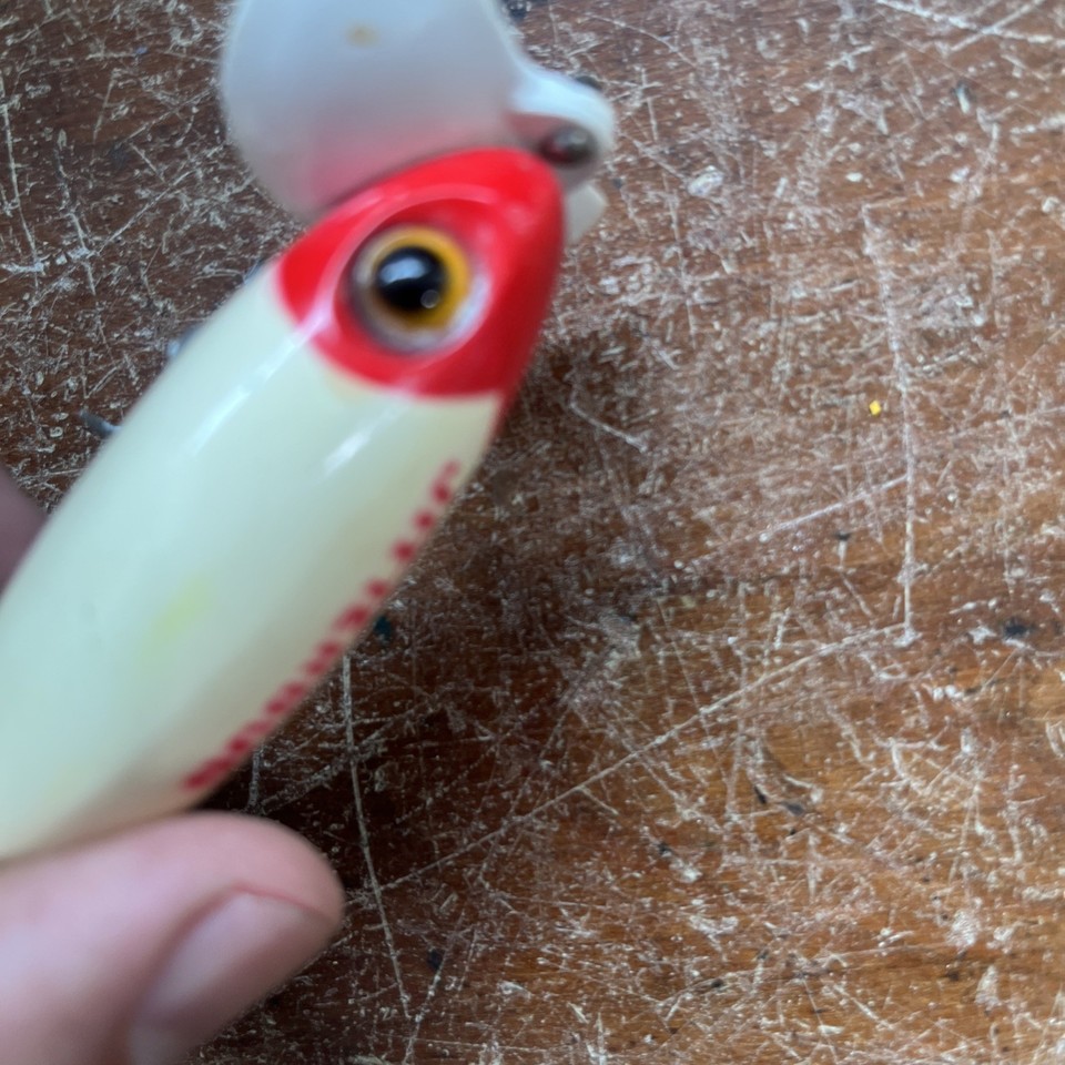 FRED ARBOGAST WW11 JITTERBUG FISH LURE WHITE & RED PLASTIC LIP WITH BOX ...